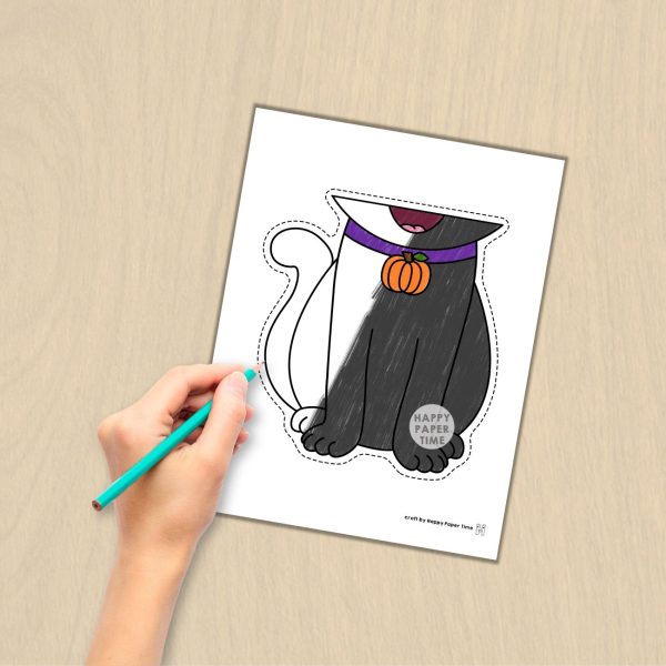 Black Cat Puppet Paper Bag Craft Activity Coloring Halloween | Made By ...