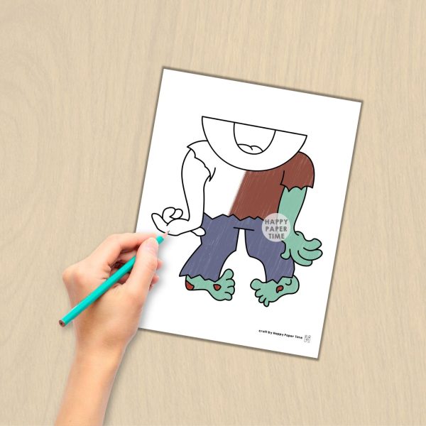 Zombie Puppet Paper Bag Craft Activity Coloring Halloween | Made By ...