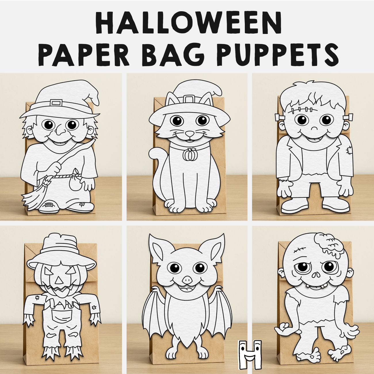 Halloween paper bag puppet craft Printable Coloring Activity | Made By ...