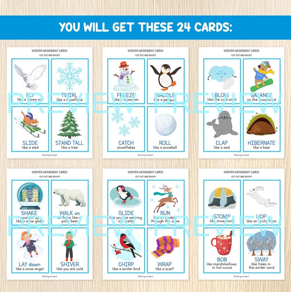 Winter Movement Cards, Winter Game, Gross Motor Skills, Brain Breaks ...