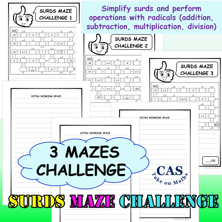 Surds Maze Challenge Worksheet Simplifying Surds Practice (Grade 10–12 ...