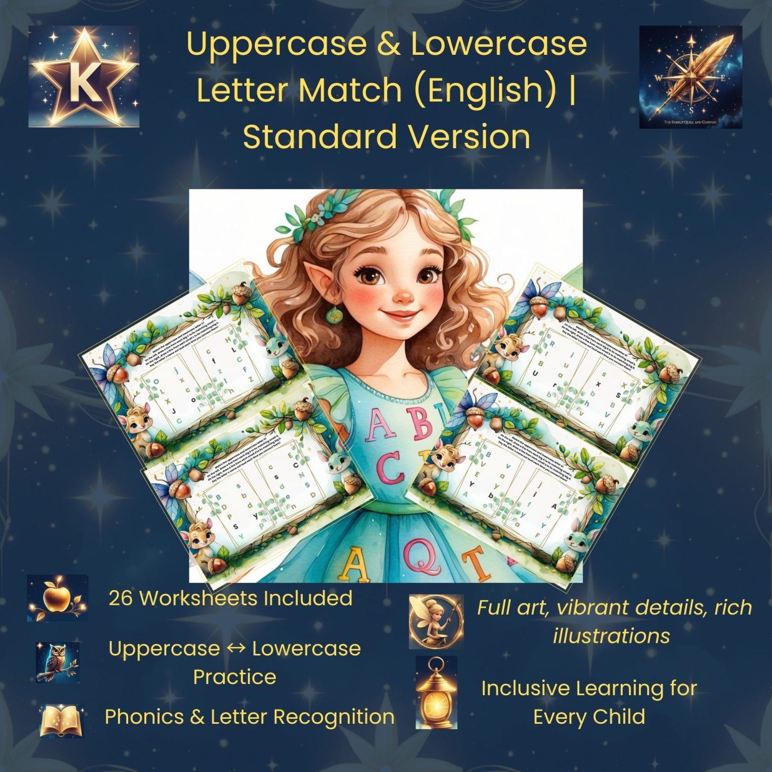 Upper & Lowercase Alphabet Matching Worksheets A–Z | Letter Recognition ...