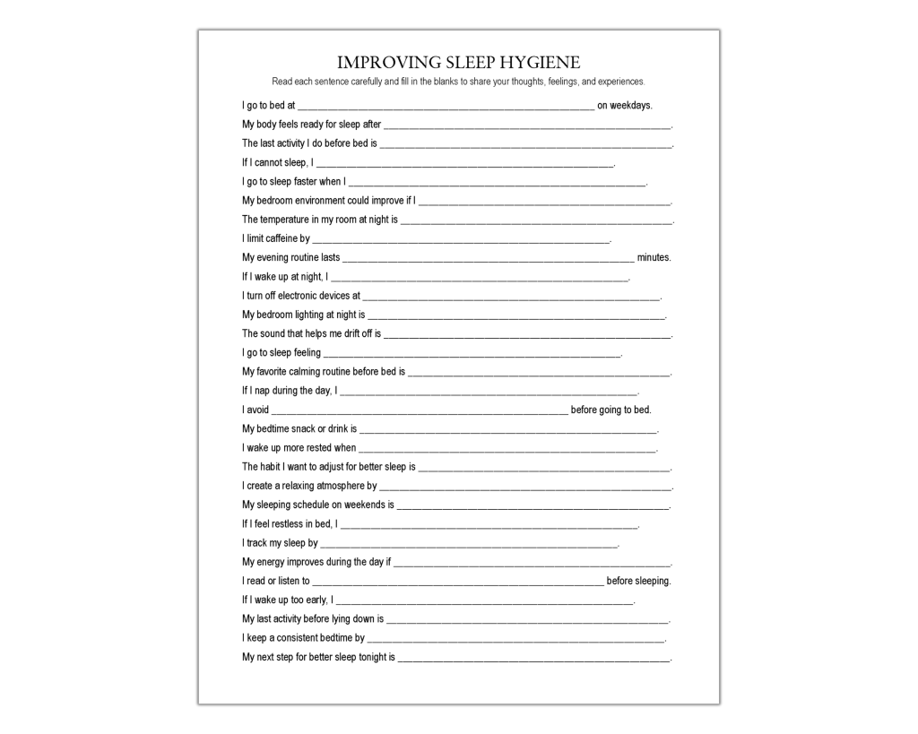 Improving Sleep Hygiene Worksheet, Sleep Habits, Bedtime Routine ...