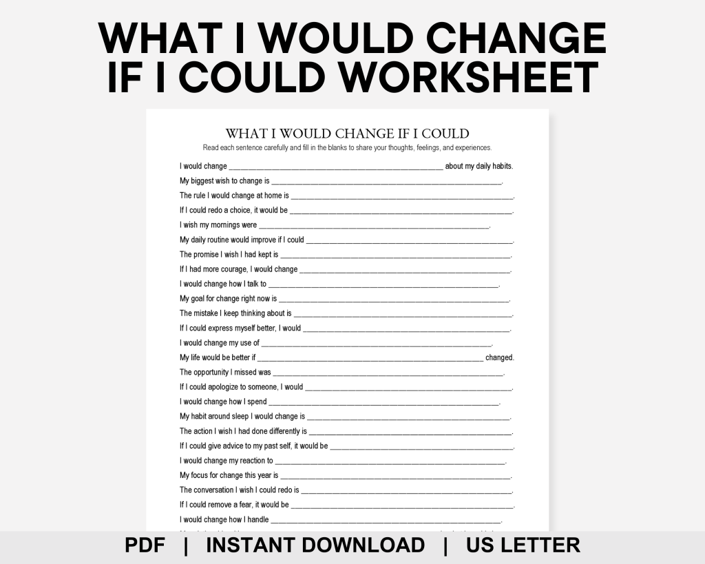 What I Would Change If I Could Worksheet, Life Audit, Goal Setting ...