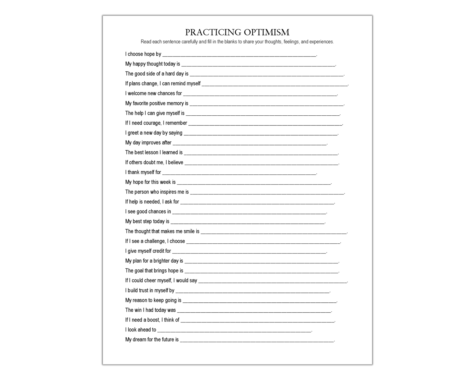 Practicing Optimism Worksheet, Positive Thinking, Growth Mindset ...