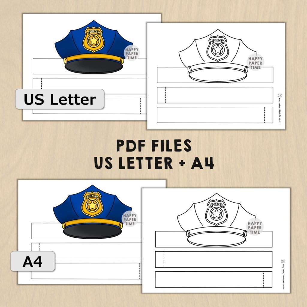 Police Officer Hat Paper Crown Headband Printable Coloring Craft Kids ...