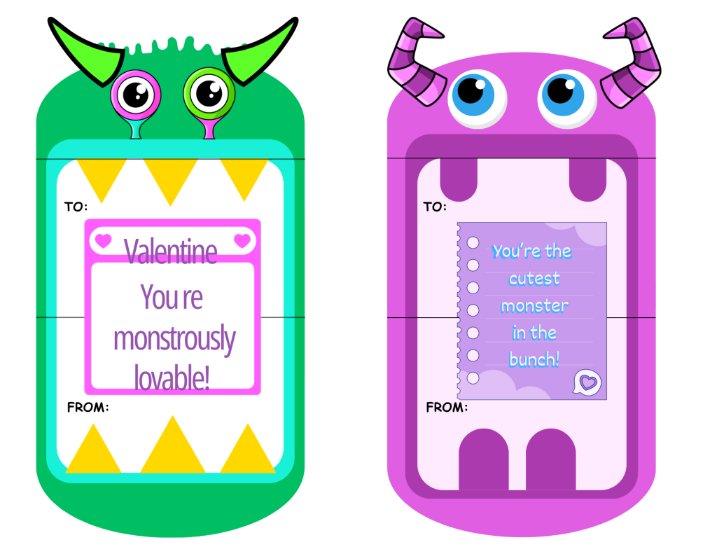 Monster Valentine Cards to Color & Fold – A fun classroom Valentine ...