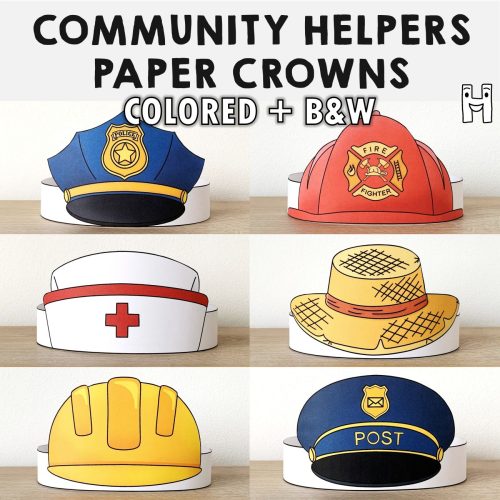 Community Helpers Paper Hats Career Day Printable Paper Coloring Craft ...