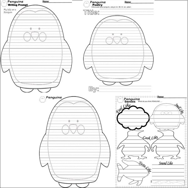PENGUINS WRITING Prompts Activities Worksheets NO PREP Kindergarten 1st ...
