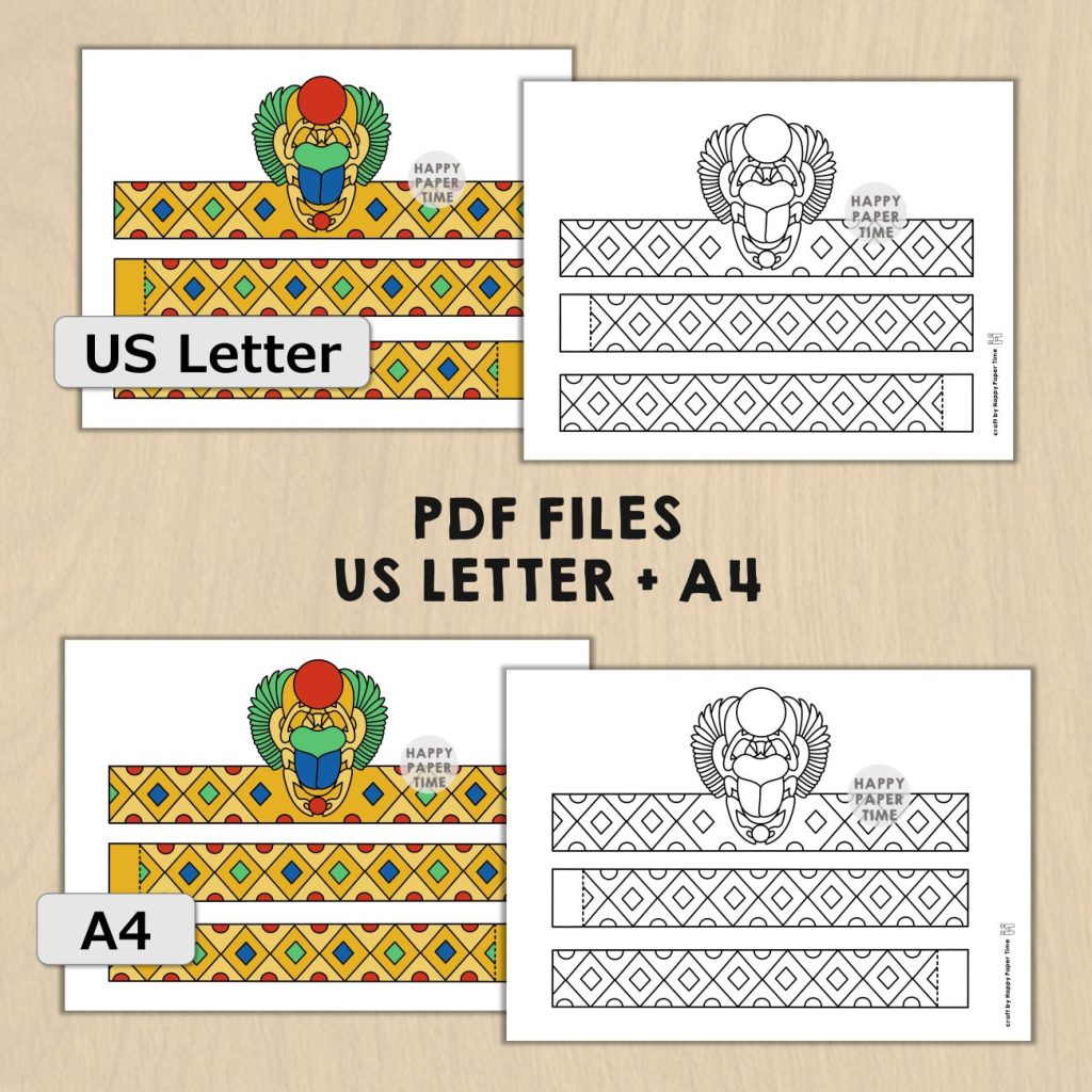 Ancient Egypt Paper Crowns Headbands Printable Scarab Coloring Craft ...