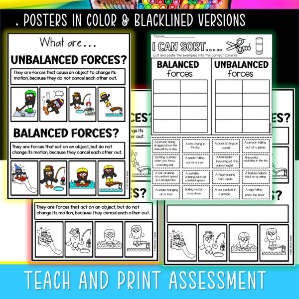 balanced and unbalanced forces poster, powerpoint and worksheets/TPT ...