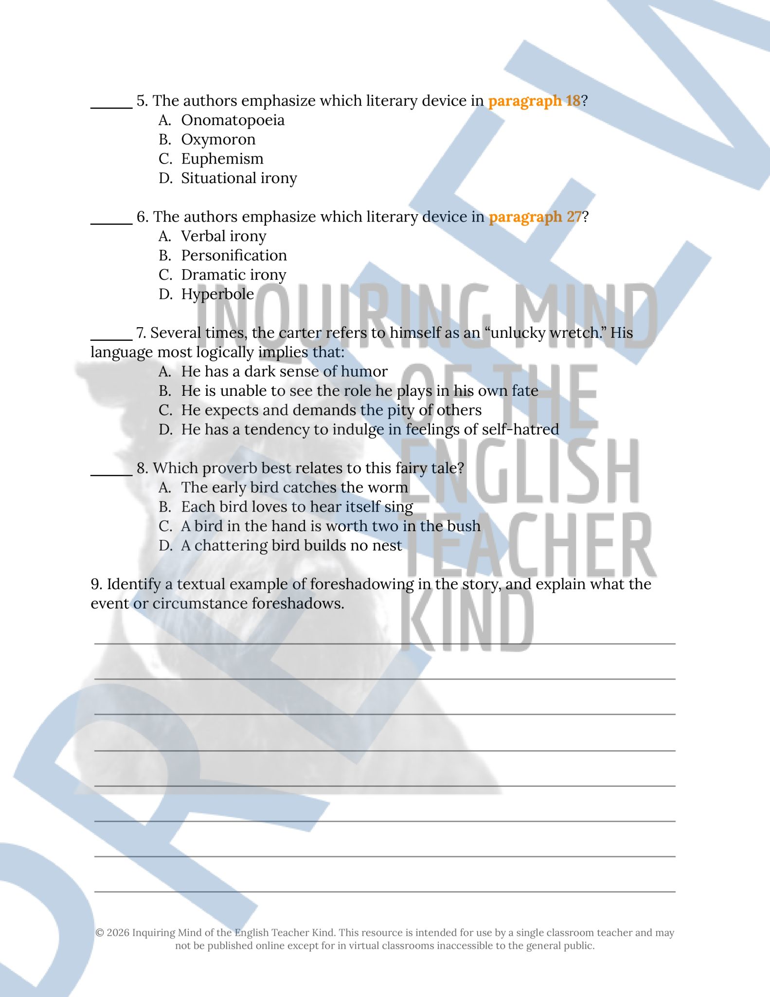 "The Dog and the Sparrow" Quiz, Worksheets, and Vocabulary Games ...