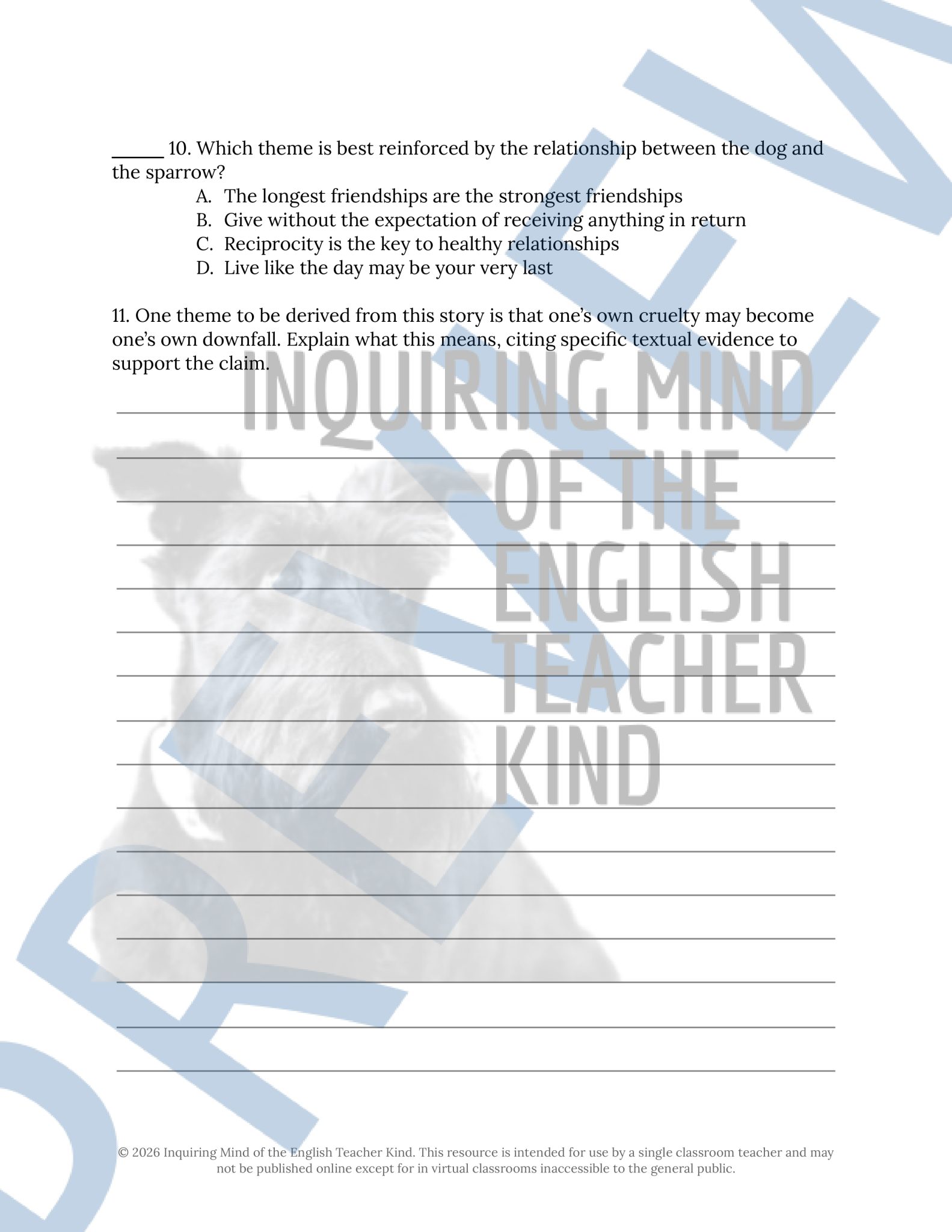 "The Dog and the Sparrow" Quiz, Worksheets, and Vocabulary Games ...