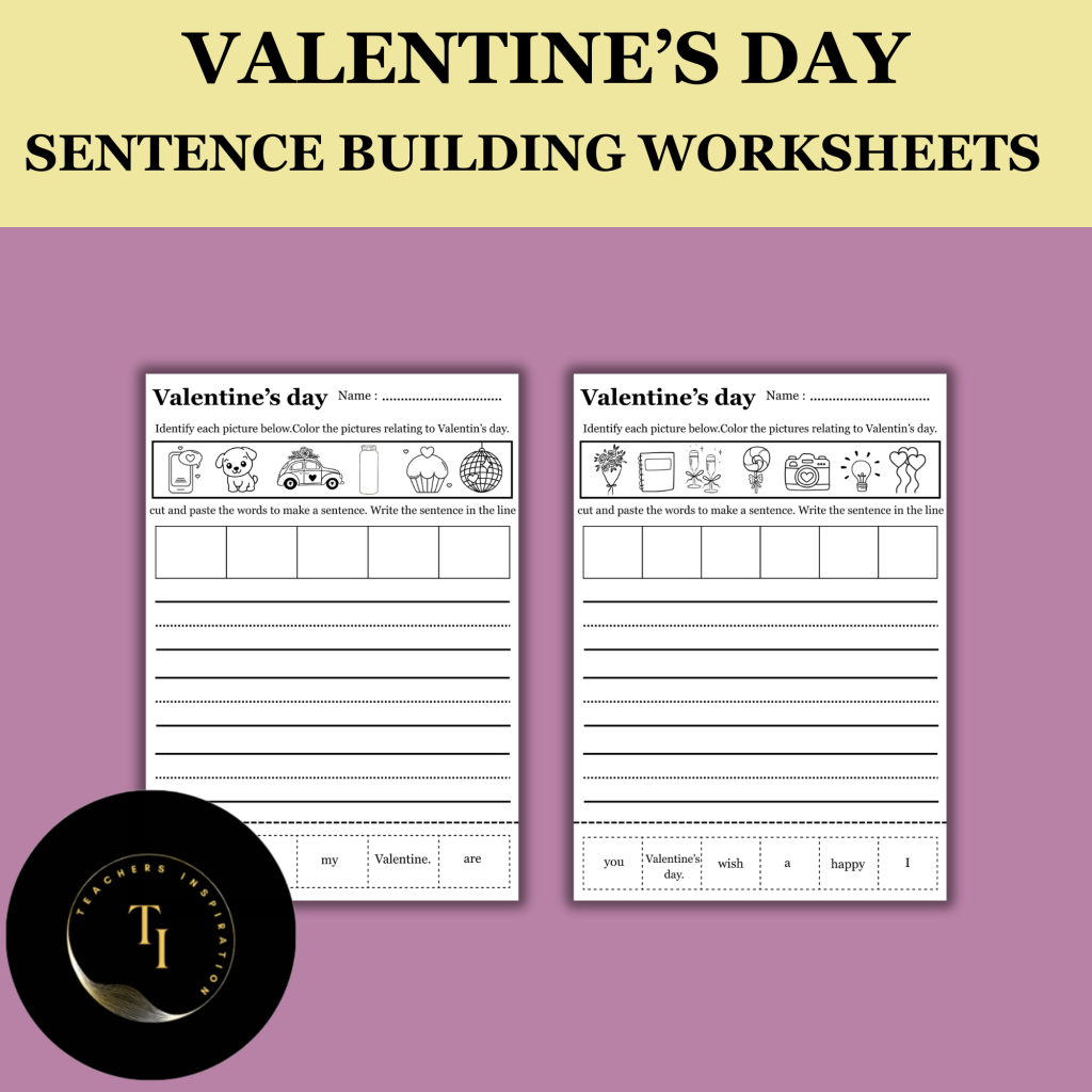 Valentine's Day Sentence Building Worksheets for 1st Grade - Made By ...