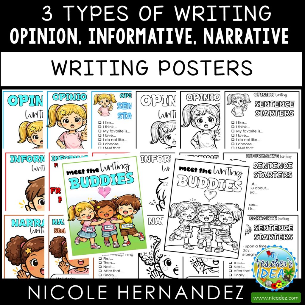 Kindergarten to Grade 2 Writing Types Posters. Opinion, Informative ...