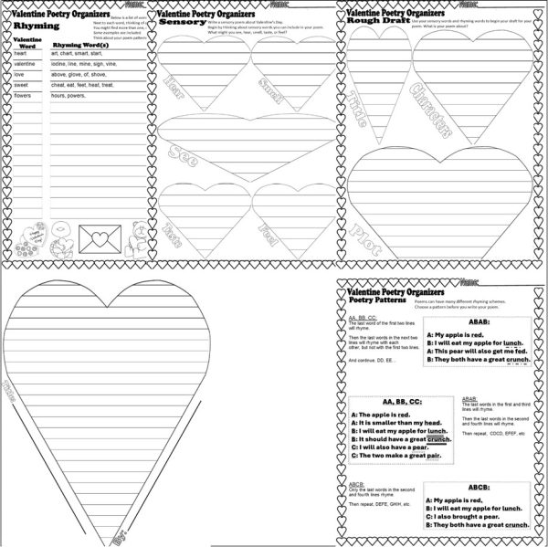 Valentine's Day Poem Graphic Organizers Writing Template Rhyming ...