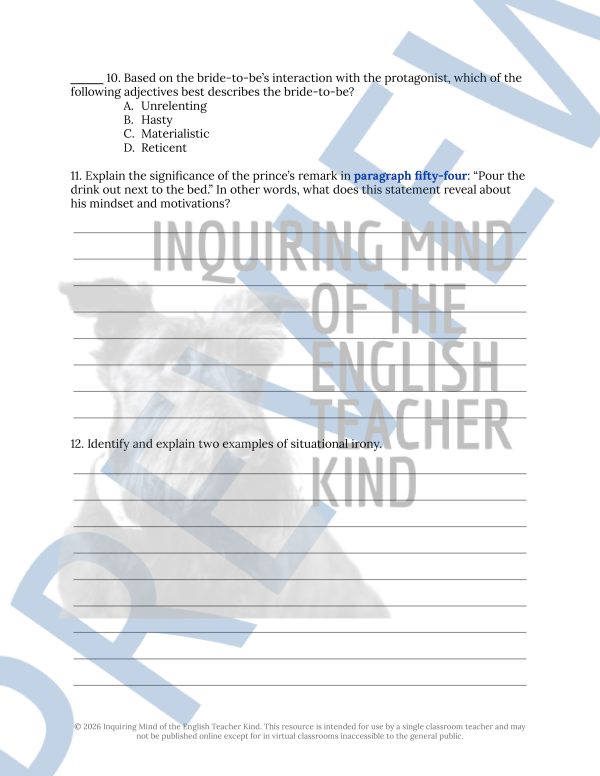"Singing, Springing Lark" Close Reading Analysis Worksheet | Grimm's ...