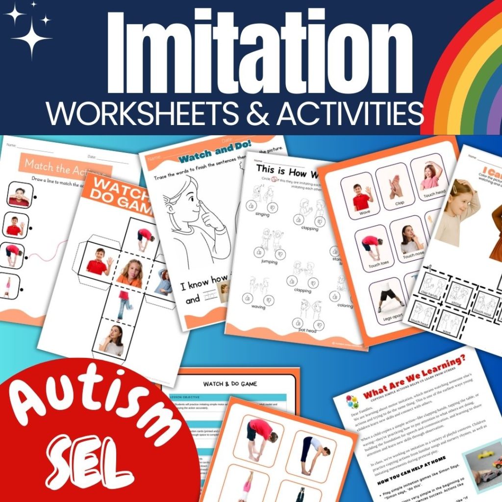 Imitation Worksheets & Games to Teach Imitating Preschool Autism Social ...