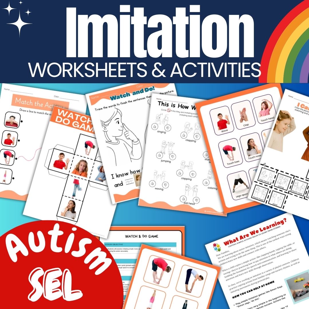 Imitation Worksheets & Games to Teach Imitating Preschool Autism Social ...