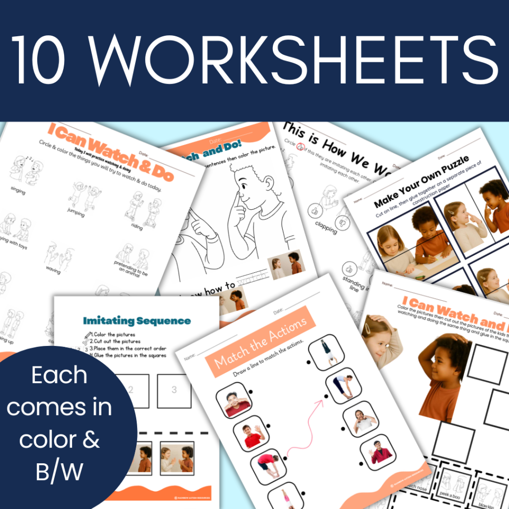 Imitation Worksheets & Games to Teach Imitating Preschool Autism Social ...