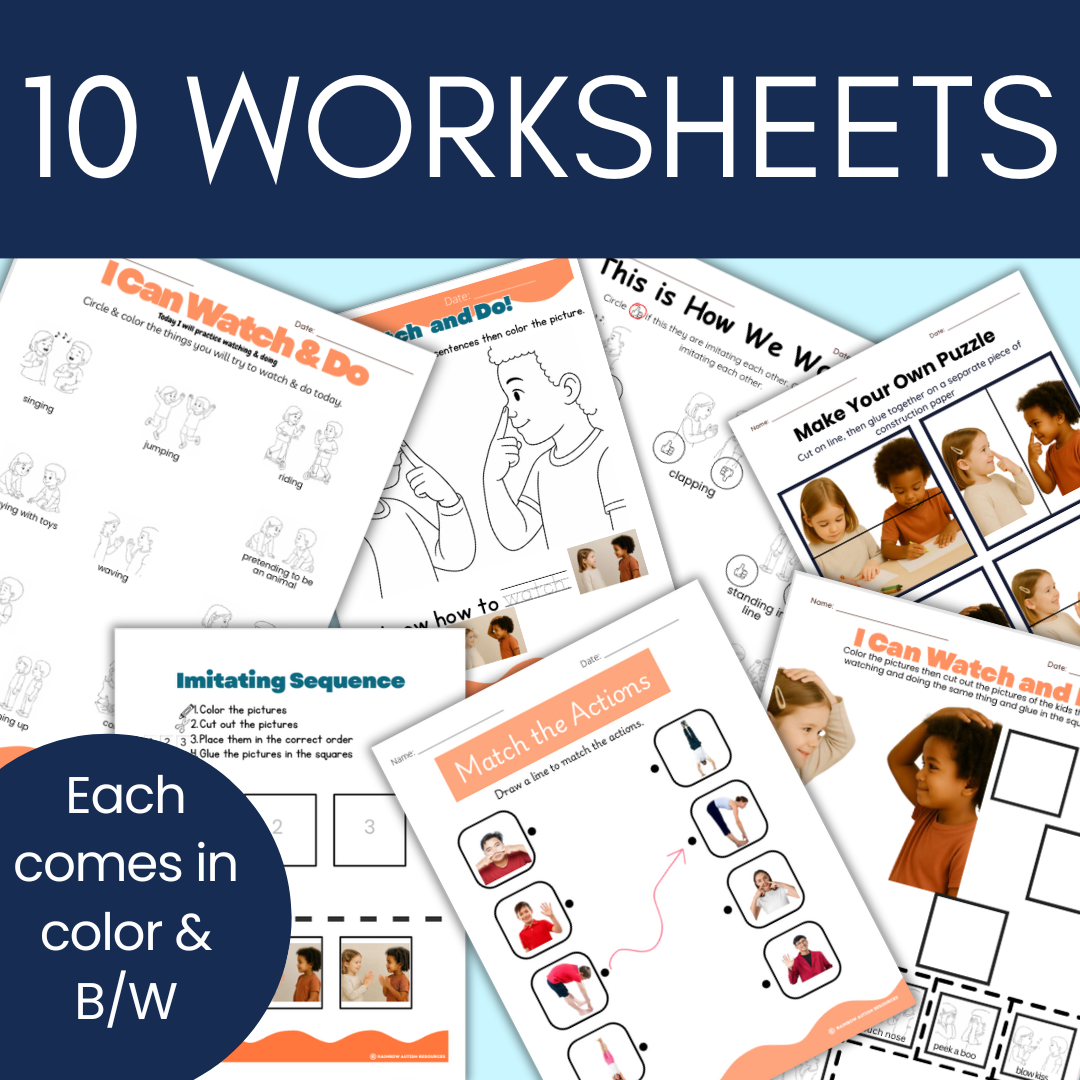 Imitation Worksheets & Games to Teach Imitating Preschool Autism Social ...