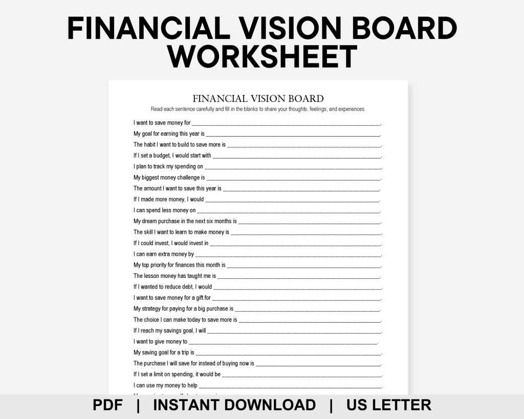 Financial Vision Board Worksheet, Money Manifestation, Money Mindset ...