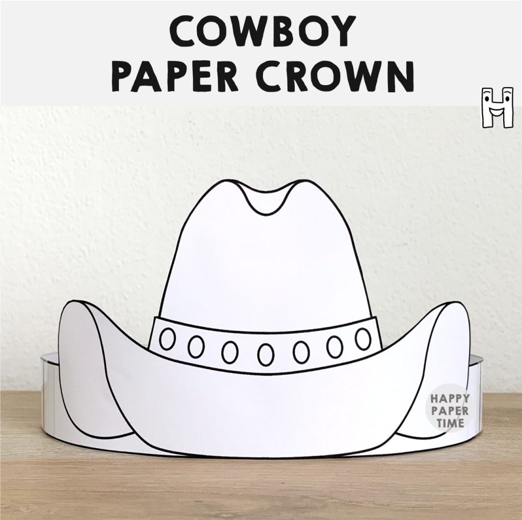 Cowboy Hat Paper Crown Printable Wild West Coloring Craft Activity for ...