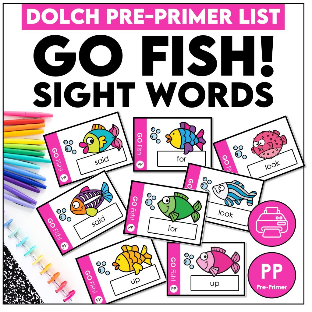 Pre-Primer Sight Words Go Fish Game | Dolch Sight Word Reading Practice ...