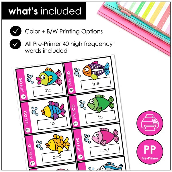 Pre-Primer Sight Words Go Fish Game | Dolch Sight Word Reading Practice ...