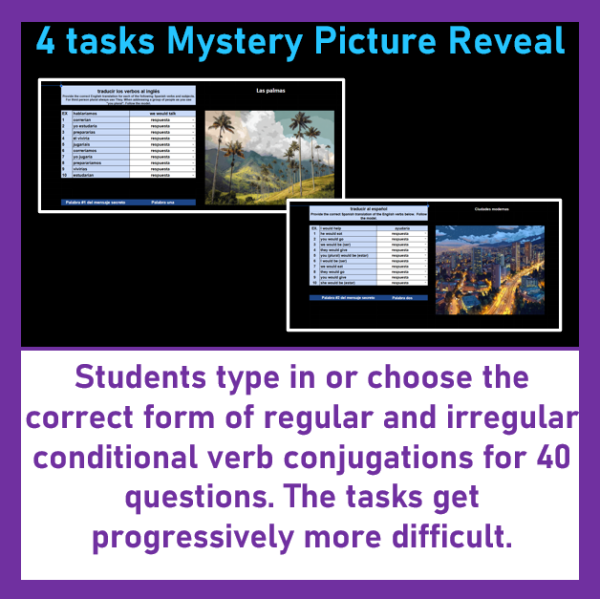 Spanish Conditional Verb Conjugation Mystery Picture Reveal No prep ...