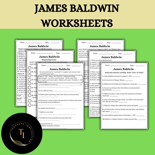James Baldwin Worksheets – 4th Grade Reading Activities-Black history ...