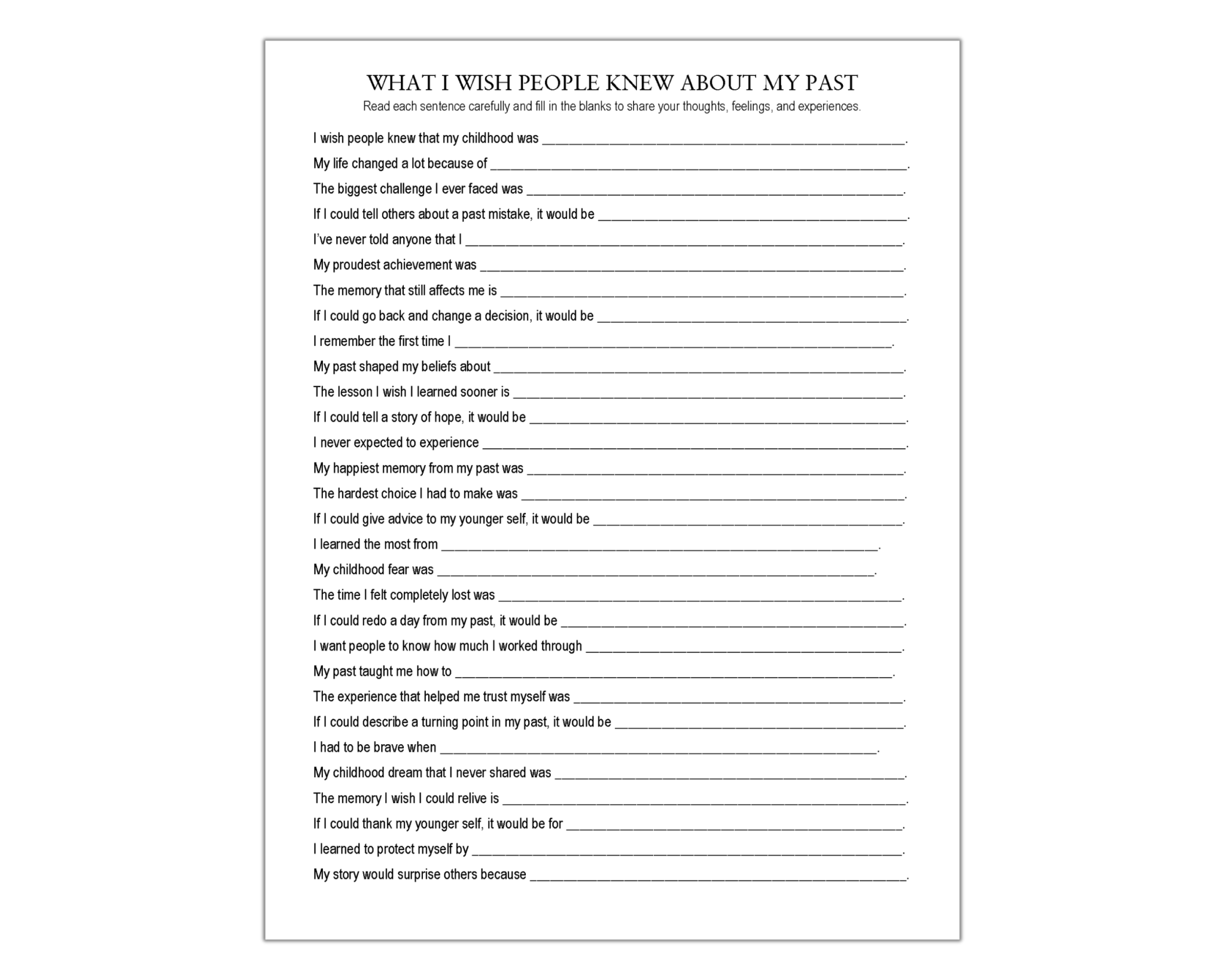 What I Wish People Knew About My Past Worksheet, Inner Child, Shadow ...