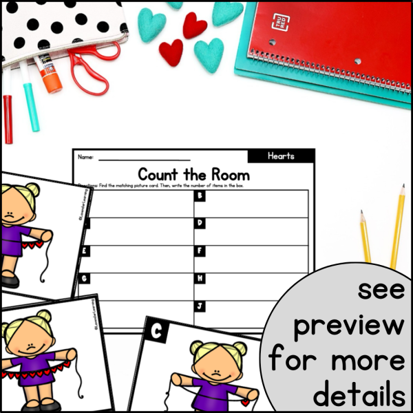 Valentines Day Count the Room Number Writing Math Sheet Preschool ...