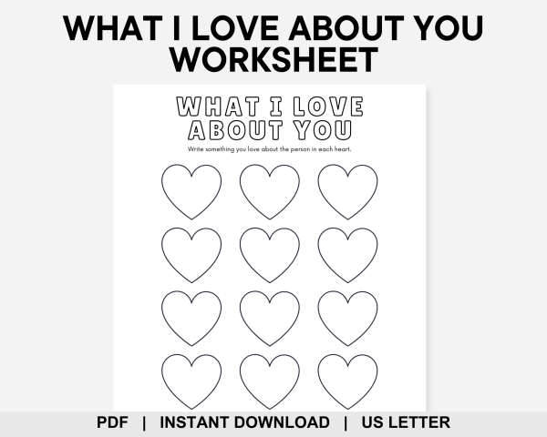 What I Love About You Worksheet, Reasons Why I Love You, I Love You ...
