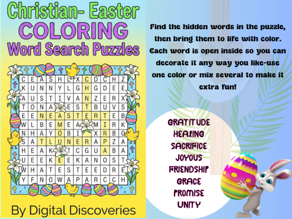 Christian Easter Coloring Word Search Activities for Kids (Grades 1–4 ...