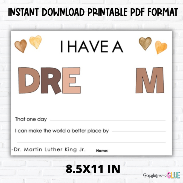 Martin Luther King Handprint Craft Art MLK Day I Have a Dream Printable ...