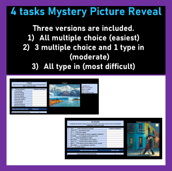 Imperfect Progressive Past Tense Spanish Verbs Mystery Picture Reveal ...