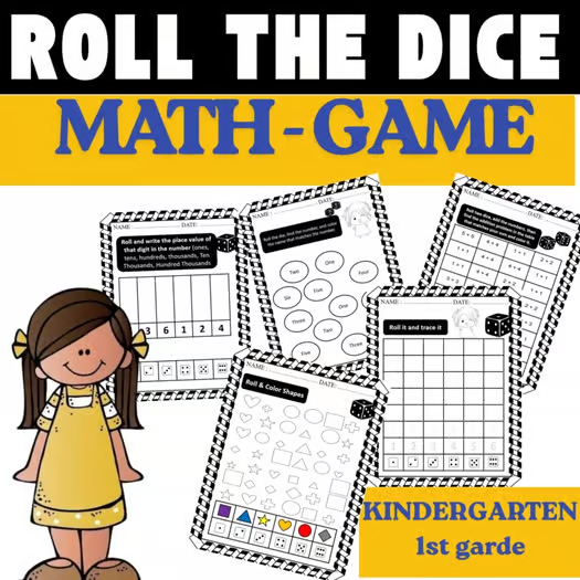 Dice Math Games for Kindergarten & 1st Grade – Addition, Place Value ...