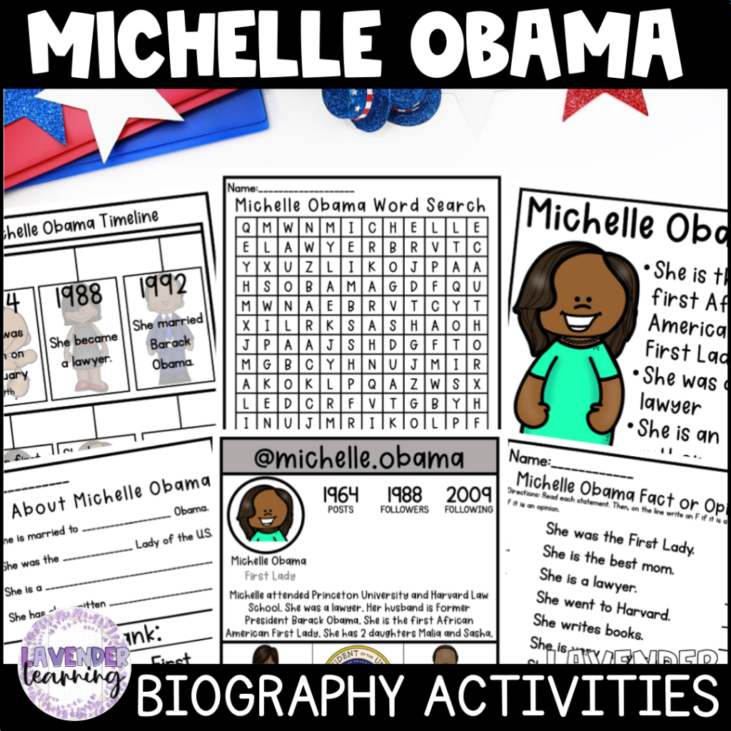 Michelle Obama Biography Activities for Kindergarten, 1st Grade, & 2nd ...