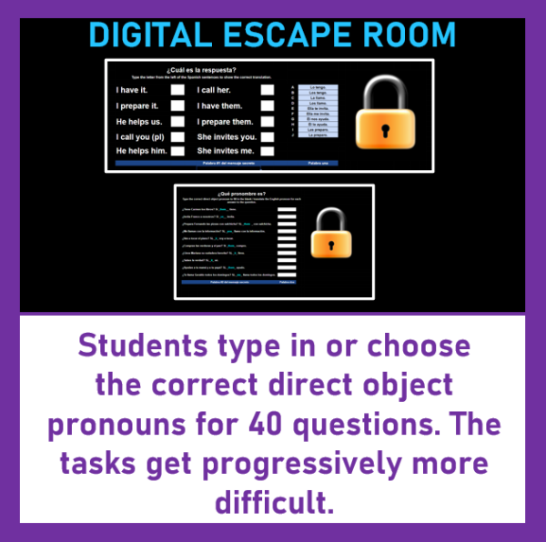 Direct Object Pronouns Spanish Pronombres Directos Digital Escape Room ...