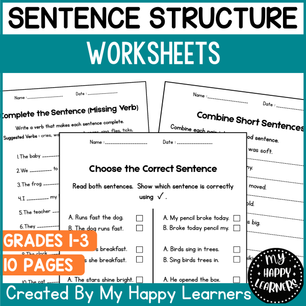 Sentence Structure Worksheets - Sentence Writing Practice for 1st 2nd ...