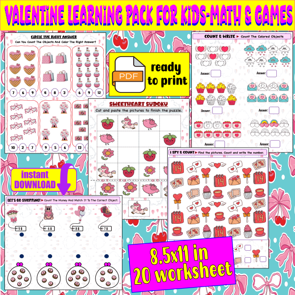 Valentine Learning Pack for Kids | Math & Games - Made By Teachers