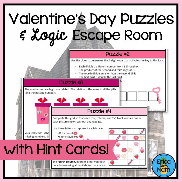 Valentine's Day Math Puzzles & Logic Escape Room Activity - Made By ...