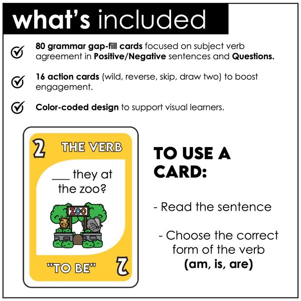 Verb To Be Card Game – Am Is Are Grammar Practice | Subject Verb ...