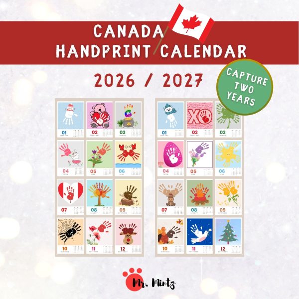 24-Month Printable Handprint Calendar for Kids with Canadian Holidays ...