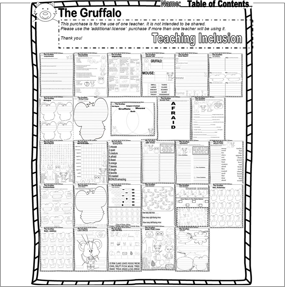 The Gruffalo Read Aloud Book Companion Reading Comprehension ELA Math ...
