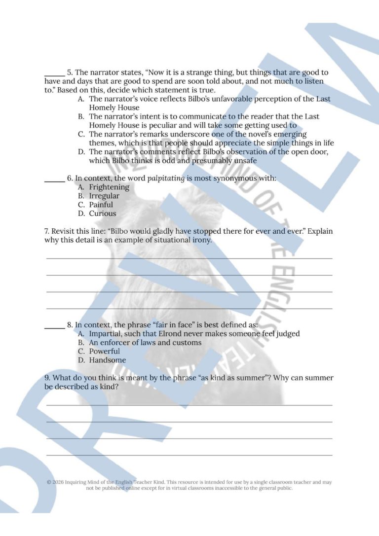 The Hobbit Chapter 3 Close Reading Analysis Worksheet | Made By Teachers