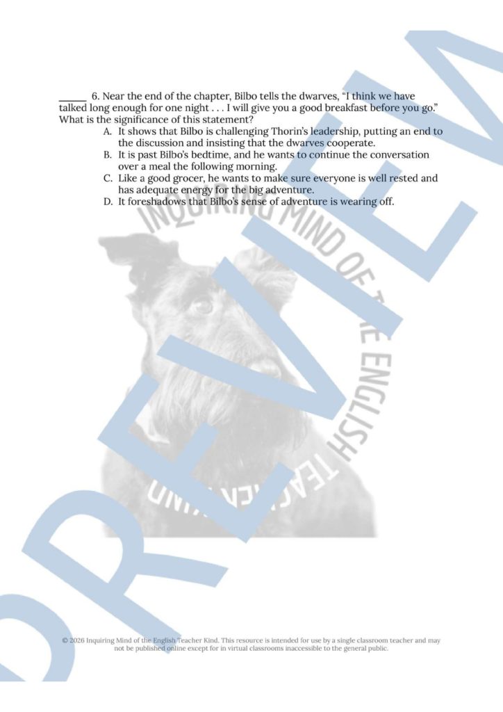 The Hobbit Chapter 1 Close Reading Analysis Worksheet | Made By Teachers