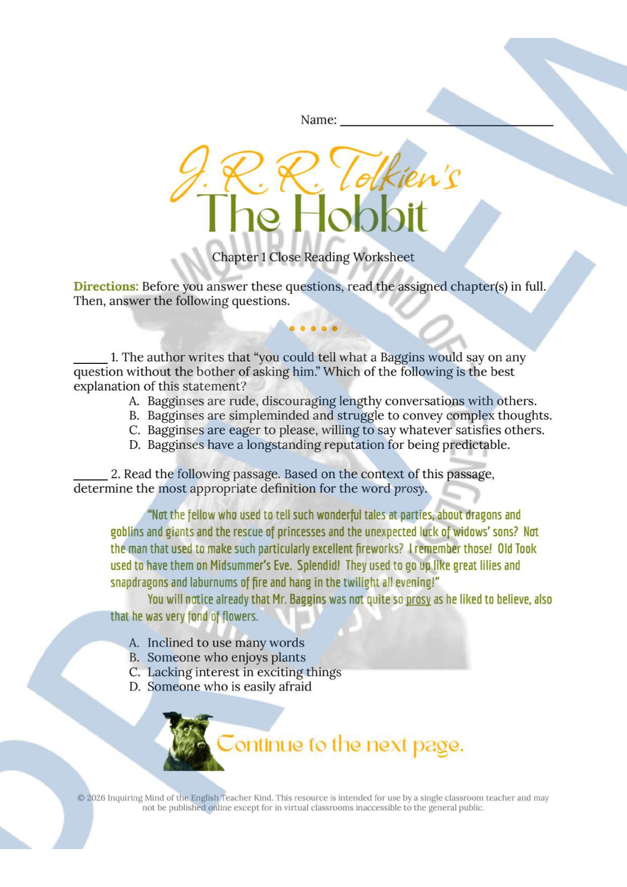 The Hobbit Close Reading Worksheets Bundle with Answer Keys | Made By ...