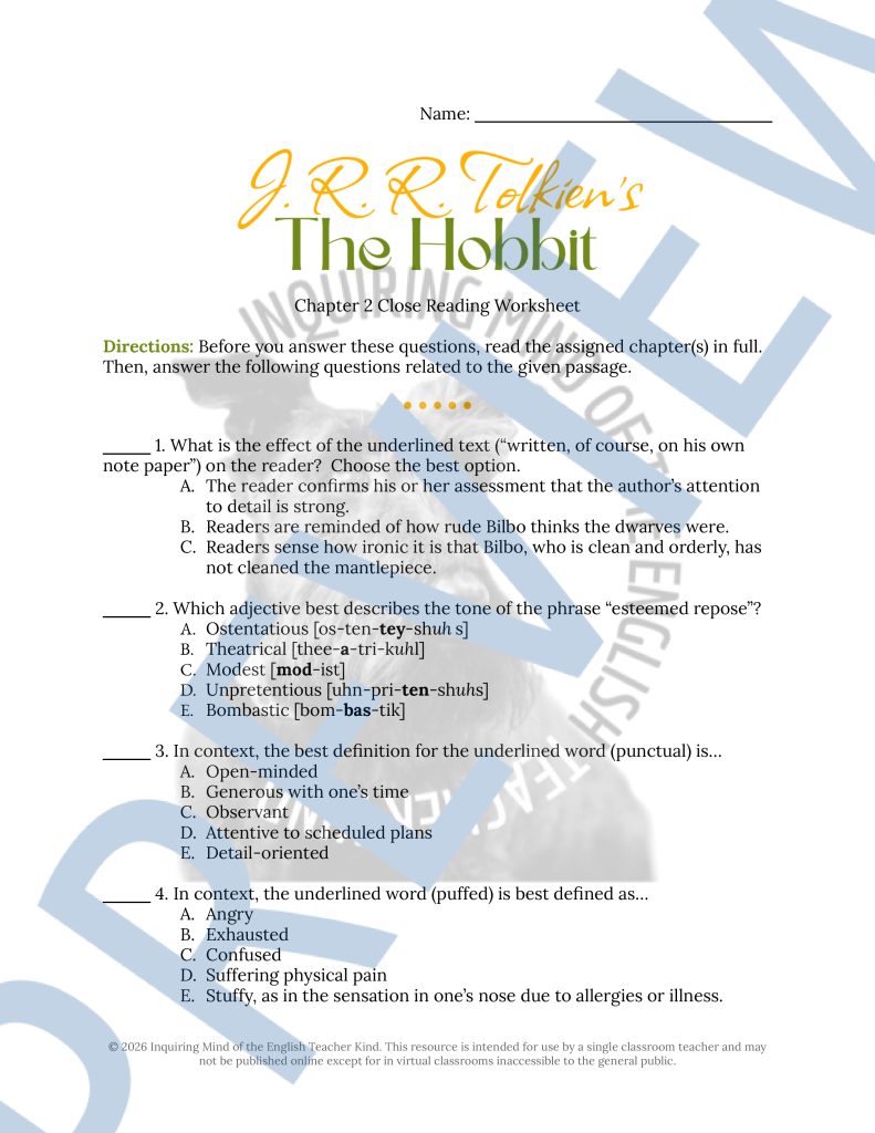 The Hobbit Close Reading Worksheets Bundle with Answer Keys - Made By ...